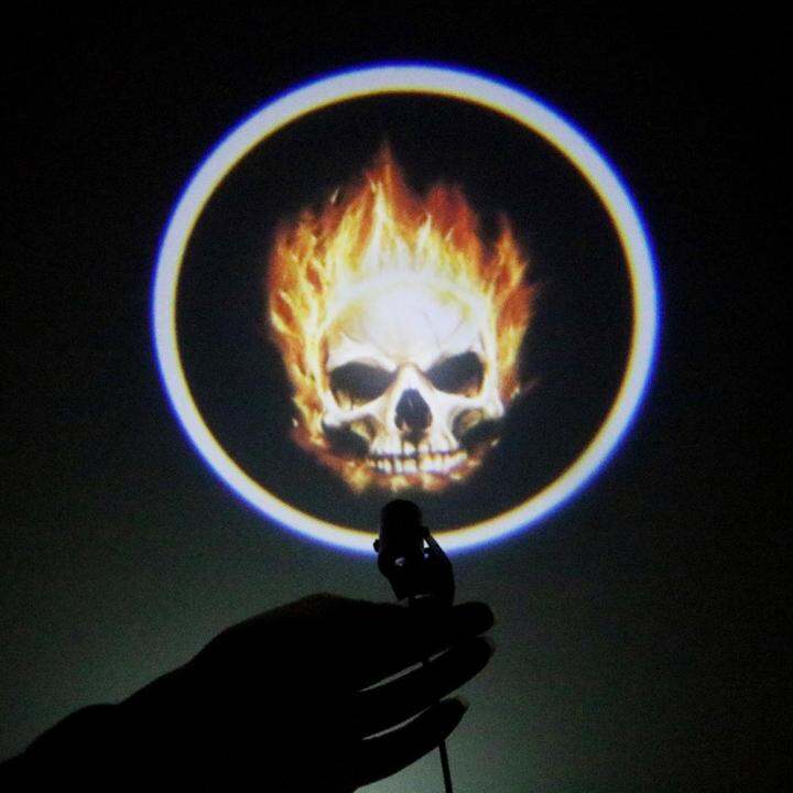 เครื่องฉายโลโก้เลเซอร์ 3D LED Ghost Rider กะโหลกลุกเป็นไฟไฟโลโก้สปอต ...