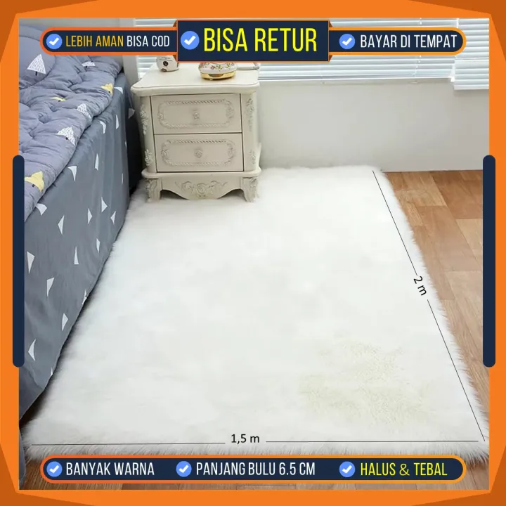 Karpet Bulu Putih ukuran 50x100cm untuk Alas Lantai dan Alas Foto ...