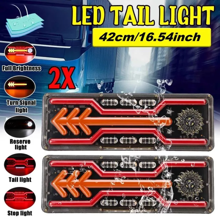 1Pair 24V LED Truck Taillight Brake Light Flowing Turn Signal Indicator ...