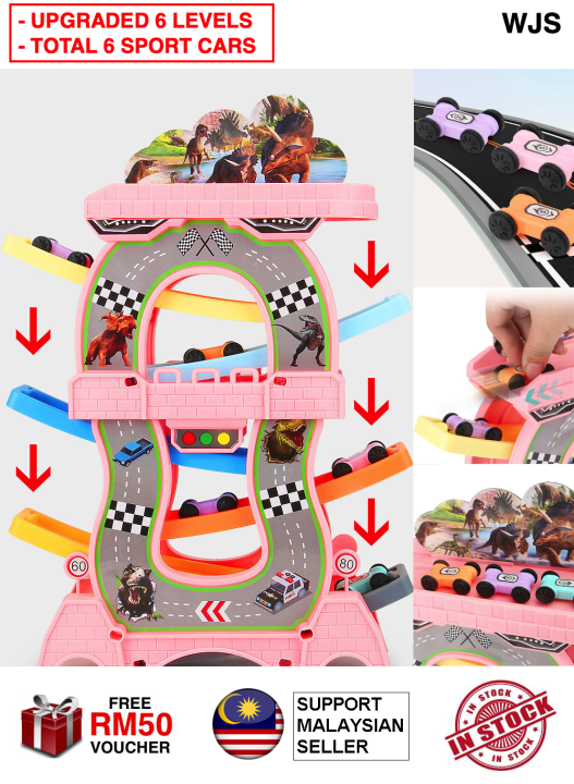 (6 LEVELS + 6 CARS) WJS Gliding Car Ladder Track Car Toys Children 4 ...