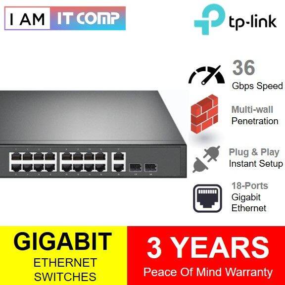 TP-LINK TL-SG1218MP 18-Port Gigabit Rackmount PoE Switch with 16 PoE+ ...
