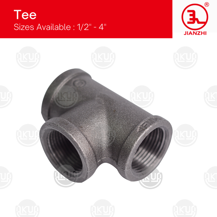 JIANZHI Brand BI/GI Threaded Tee 1 1/2" Screw Type Black Iron Galvanized Iron Threaded Fittings ...