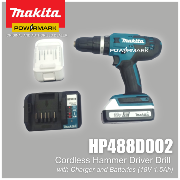 MAKITA HP488D002 Cordless Hammer Driver Drill with Charger and Batteries (18V 1.5Ah) [POWERMARK ...