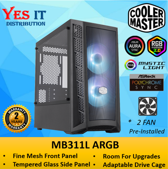 COOLER MASTER MASTERBOX MB311L ARGB M-ATX / ITX PC DEKSTOP CASING WITH ...