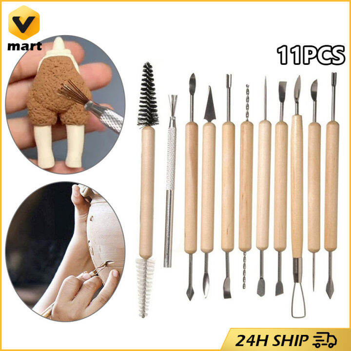 【11Pcs】Clay Sculpting Tools Pottery Carving Tool Set Wooden Handle Modeling Clay Tools Ball Pen ...