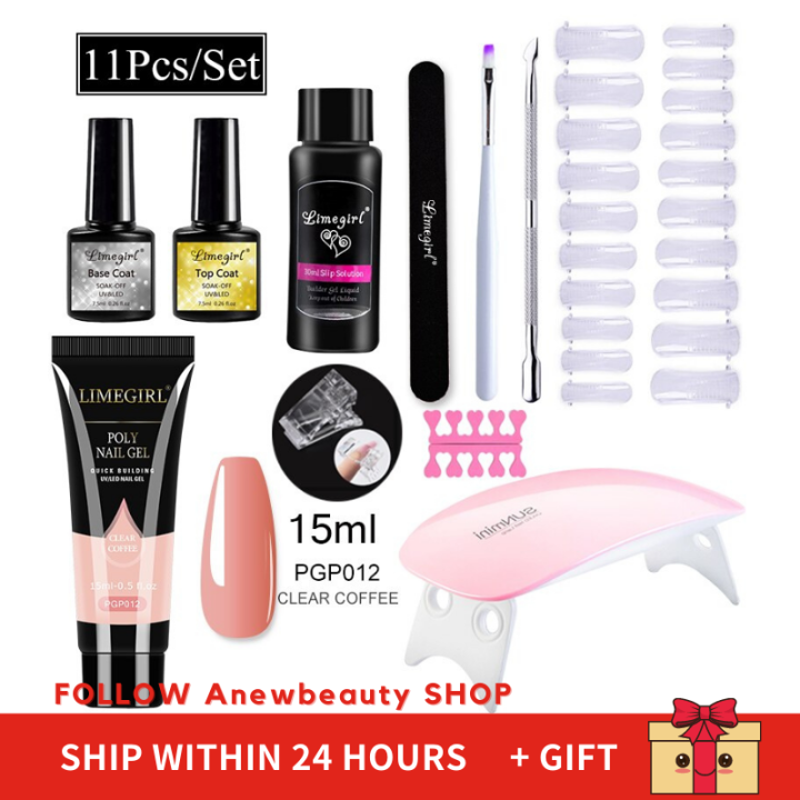 Ready Stock Poly Gel Nail Extension Set 3 Colors with 36W Nail Light ...