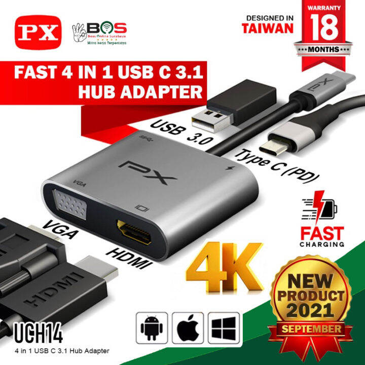 USB Hub Converter Type C 3.1 To HDMI VGA USB Adaptor 4 in 1 PX UCH-14 ...