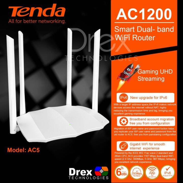 Tenda AC5 Smart Dual-Band Wifi Router AC1200 | Lazada PH
