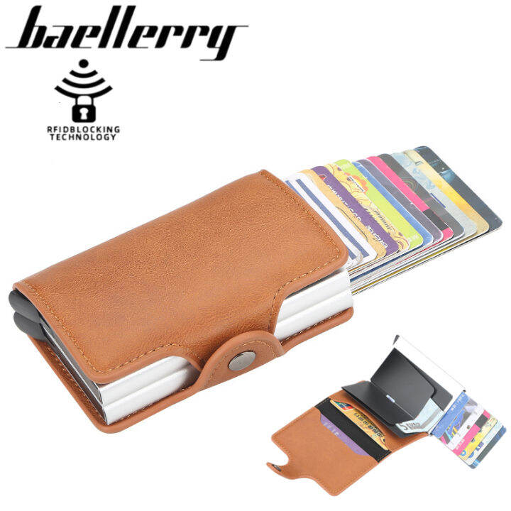 2022 Rfid Men Double Deck Card Holder Wallets Leather Buckle Card ...
