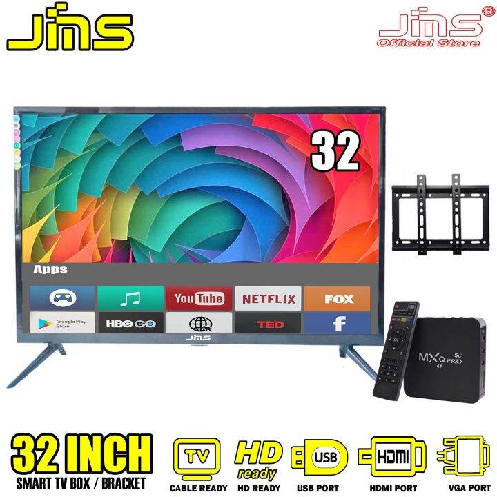 JMS 32 Inch Full HD LED TV + Smart TV BOX & Free Wall Bracket LED-3288 | Lazada PH