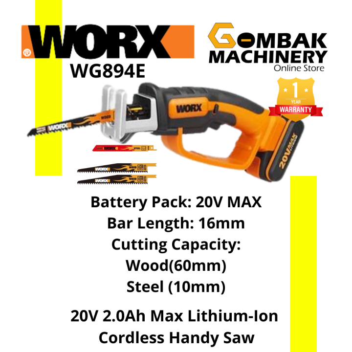 WORX WG894E 20V 2.0Ah Max Lithium-Ion Cordless Handy Saw C/W 1 2.0Ah ...