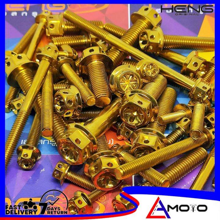 PER PC ) HENG ORIGINAL FLOWER TYPE GOLD BOLTS STAINLESS HIGH QUALITY M4 ...