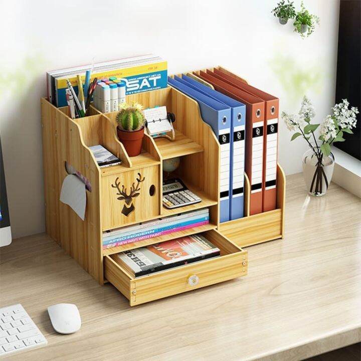 GRACE168 " 3# DIY Multifunction Wooden Desk Organizer Pen Holder Box ...
