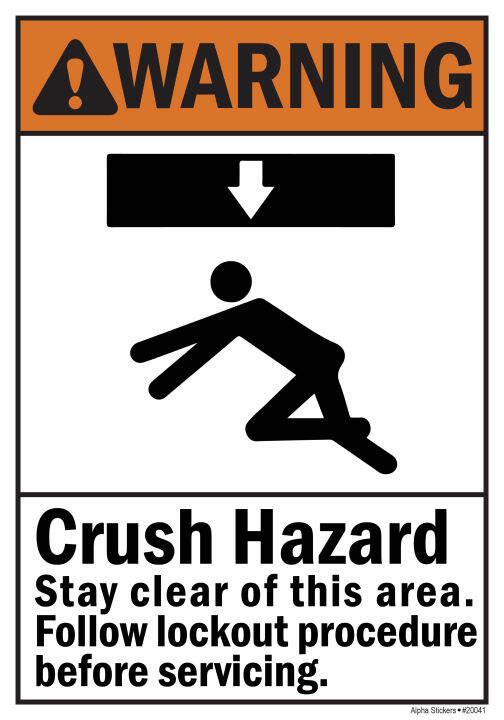 Machine Hazard Sign Warning Crush Hazard Sign Vinyl Sticker Size: 7"W x ...