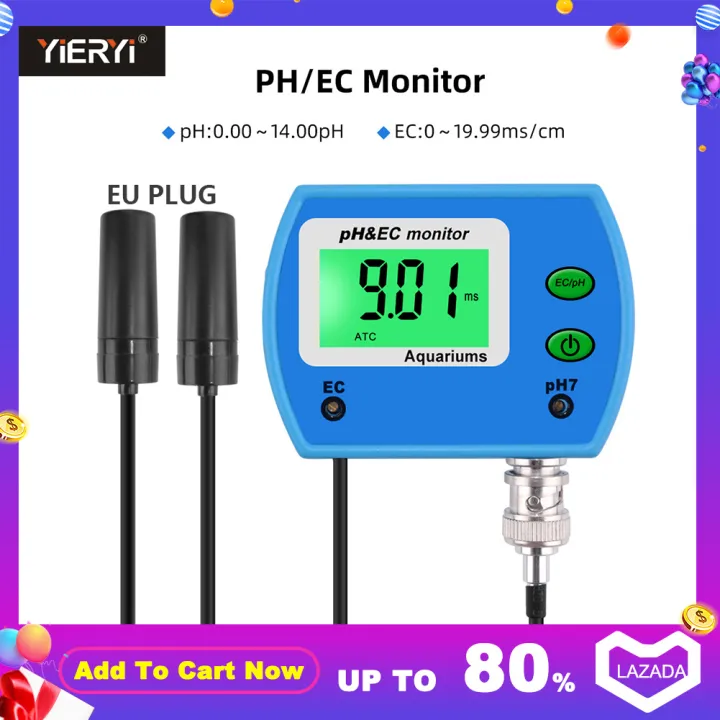 yieryi 2 in 1 pH Meter EC meter for Aquarium Multi-parameter Water Quality Monitor Online pH ...