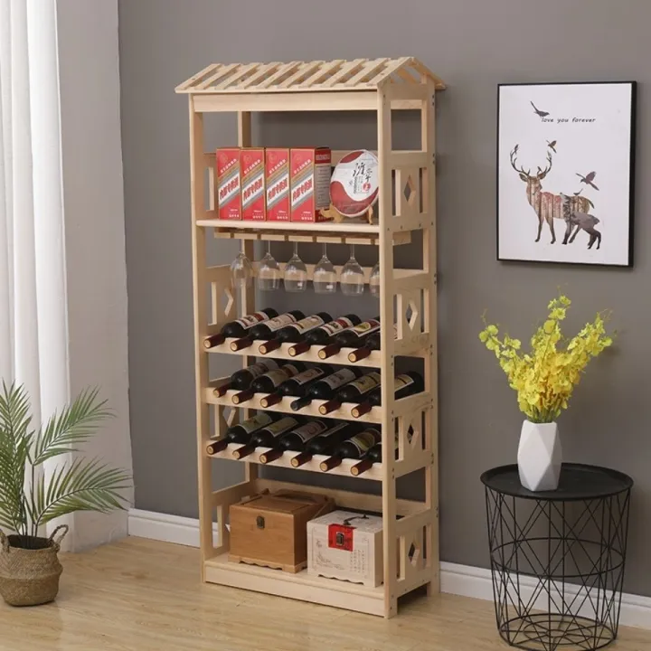 Solid Wood Wine Rack Storage Rack Floor Liquor Rack Wine Cabinet ...