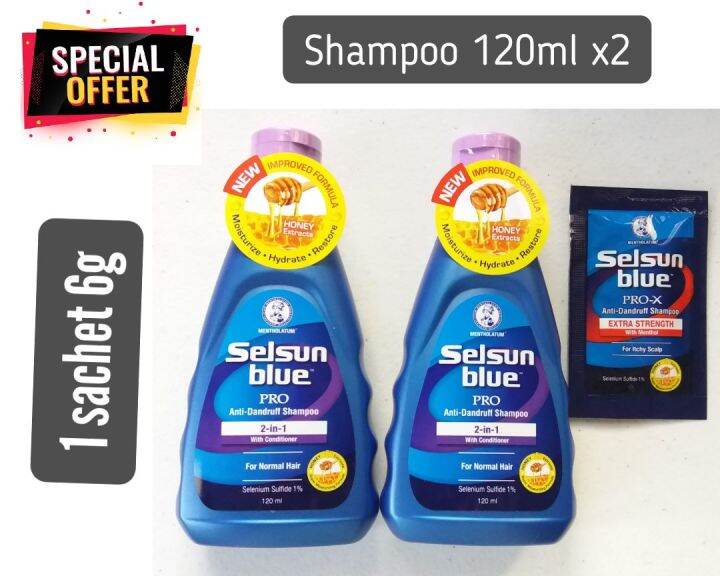 Selsun Blue Pro Anti-Dandruff Shampoo for Normal 120mlx2 + 6g Pro-X for ...