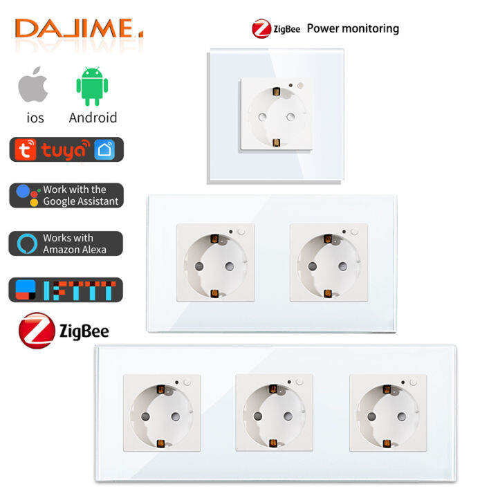 DAJIMEI ZigBee Single Double Triple Sockets Wall Plug Smart Power Monitor Socket ทำงานร่วมกับ ...