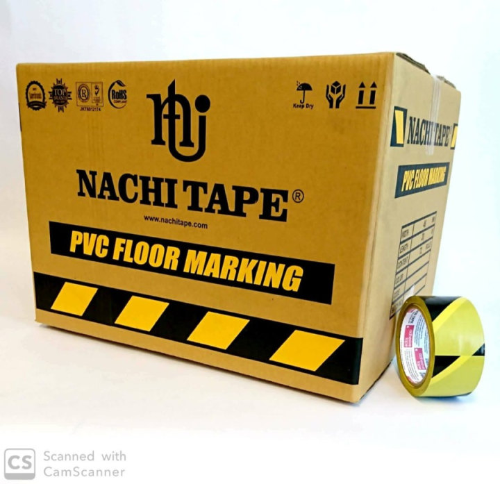 Dus- PVC Floor Marking Nachi Tape Lakban Lantai Kuning Hitam 48mm 20m ...