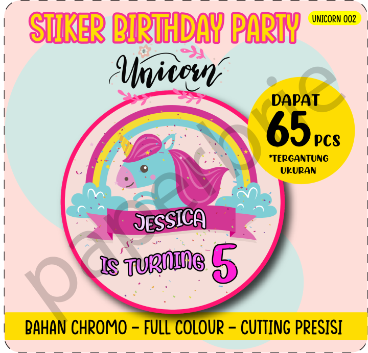 label stiker UNICORN 002 Ulang Tahun Anak - sticker birthday party ...