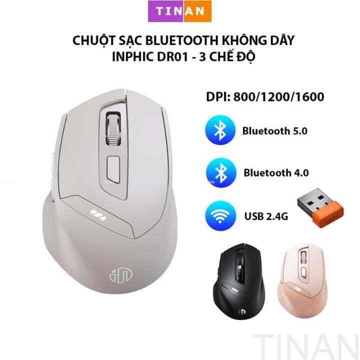 [Bluetooth + 2.4G] Chuột Sạc Không Dây Inphic DR01, 3 Chế Độ Kết Nối Đa Thiết Bị Cho Máy Tính ...