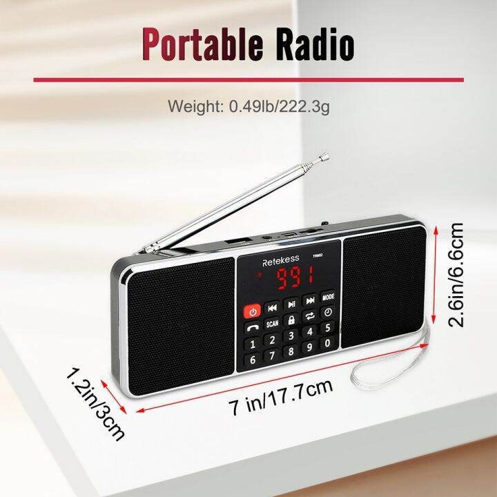 RETEKESS TR602 Digital Portable Radio AM FM Bluetooth Speaker Stereo MP3 Player TF SD Card USB ...