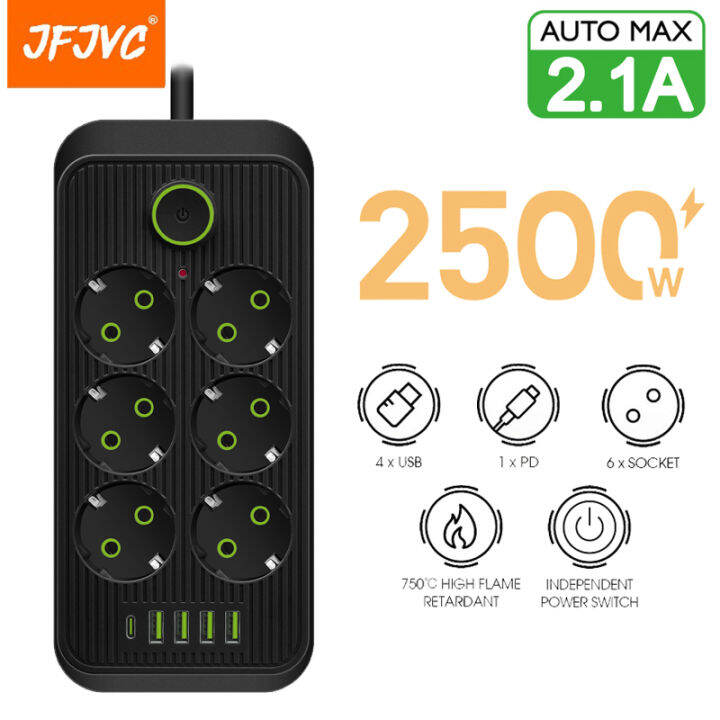 EU Plug AC Outlet Smart Power Strip Multiprise Extension Cord ...