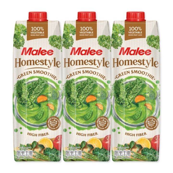 Malee Homestyle Green Smoothie 100% 1000 ml x 3 Boxes. มาลี โฮมสไตล์ ...
