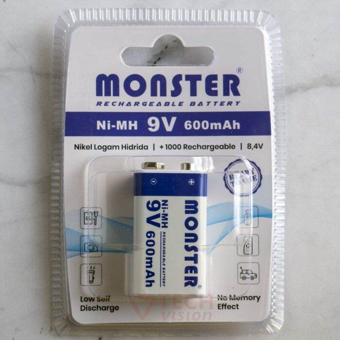 Battery Charge 9V Monster Rechargeable 9Volt 9 Volt 600mAh Batere ...