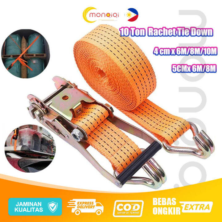 Monqiqi Mobil Truk Cargo Lashing Belt Ratchet Tie Down Set 10 Ton Tali ...
