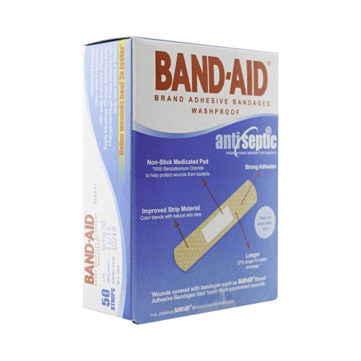 Band Aid Adhesive Washproof Antiseptic Bandages 50 strip / box | Lazada PH