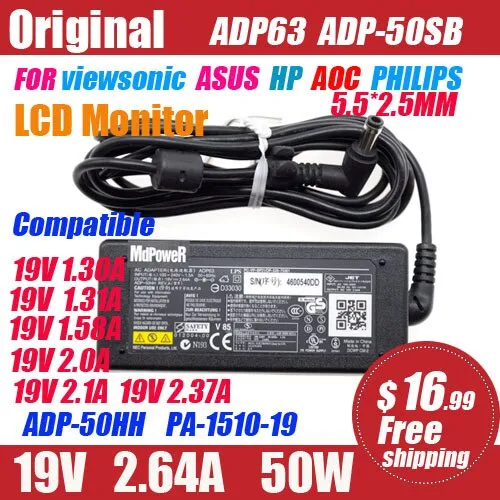 19V 2.64A/2.37A FOR Philips AOC LCD monitor AC adapter Power supply ...