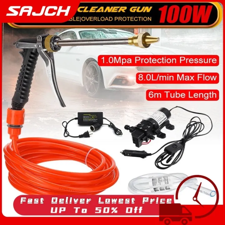 12V 100W High Pressure Electric Mini Car Wash Washer Machine With Self ...