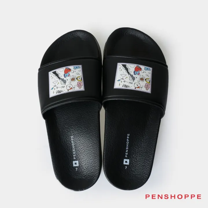 Penshoppe With BT21 One Band Sliders With Print For Women (Black ...