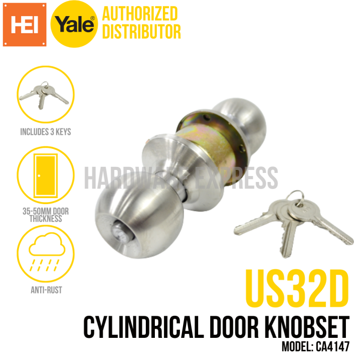 Yale Stainless Cylindrical Doorknob / Knobset US32D w/ 3 Keys Entrance ...