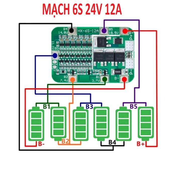Mạch bảo vệ pin 6S 24V 12A. Dùng được cho pin Lithium Li-on 18650 và ...