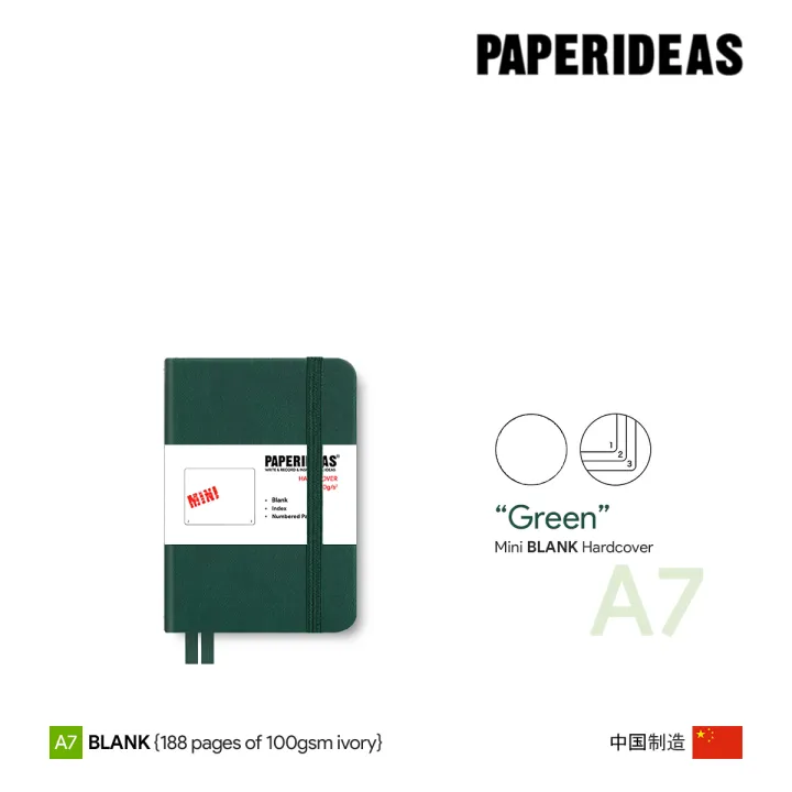 Paperideas Mini (A7) "Green" Blank Hardcover Notebook - สมุดโน๊ตเปเปอร์ ...