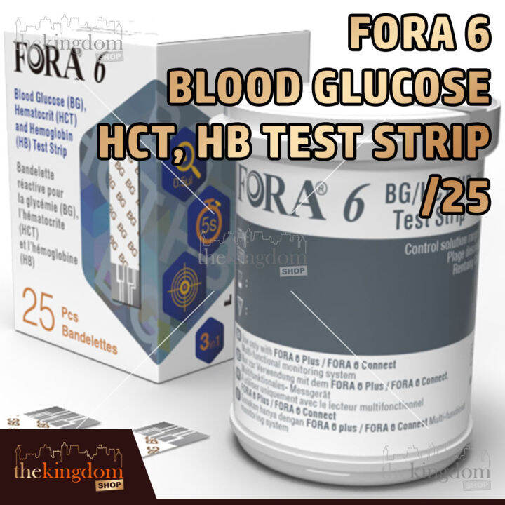 Fora 6 3in1 Blood Glucose Hematocrit Hemoglobin Hb Strip /25 Gula Darah ...