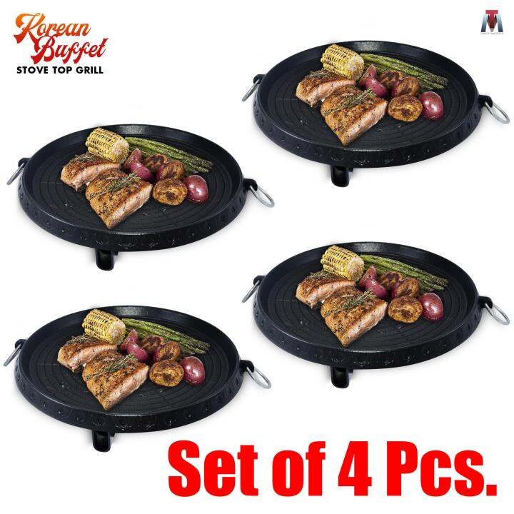 Set of 4 Pcs. Korean Buffet Round Multi Roaster Stove Top Grill for ...