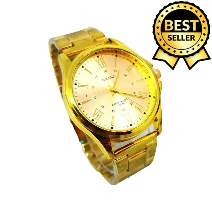 Casio Roman Numeral Gold Dial Stainless Steel Watch For Men (Gold ...