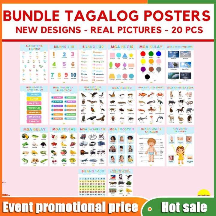 20 PCS. TAGALOG LAMINATED EDUCATIONAL CHARTS POSTER A4 SIZE THICK ...