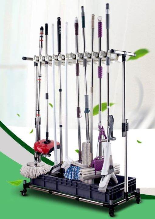 Tool mop stainless steel rack fixed rack broom mobile mop rack floor ...