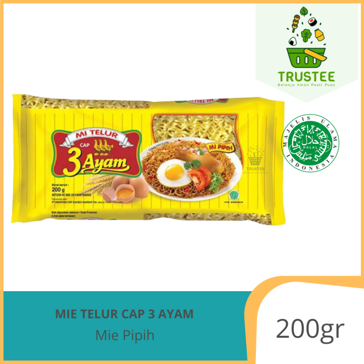 Mi / Mie Telur / Telor Indofood Cap 3 Ayam Pipih Halal 200gr | Lazada ...