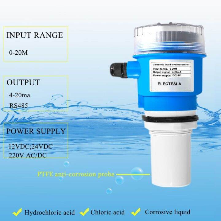 PTFE Anticorrosion Ultrasonic Level Meter Chloric Acid Hydrochloric Acid Ultrasonic Level Sensor ...