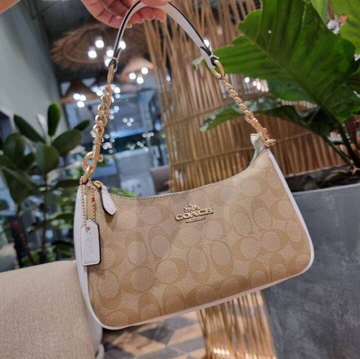 J2HL Coach CA548 Teri Shoulder Bag in Light Khaki Signature Coated ...