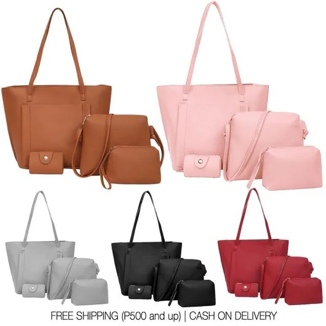 Lesser bag WJF 4 in 1 Korean Large tote bucket shoulder bag set wallet ...