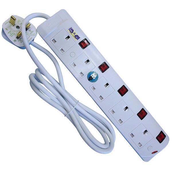 Portable Safety Trailing Socket 5 gang 2 meters with 13A plug top ...