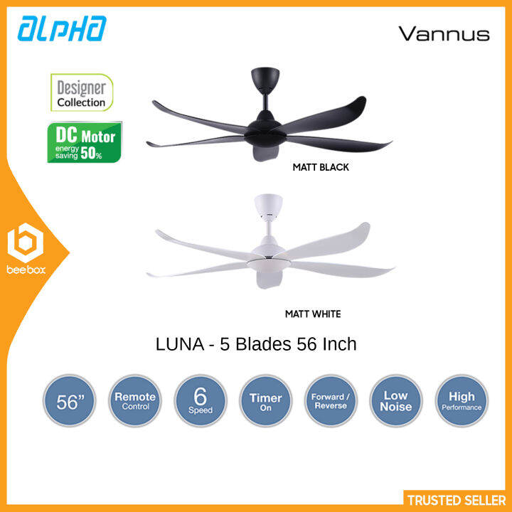 Alpha Vannus Luna 5B/56 Ceiling Fan 5 Blades 56 Inch 5 Speeds - LUNA5B ...