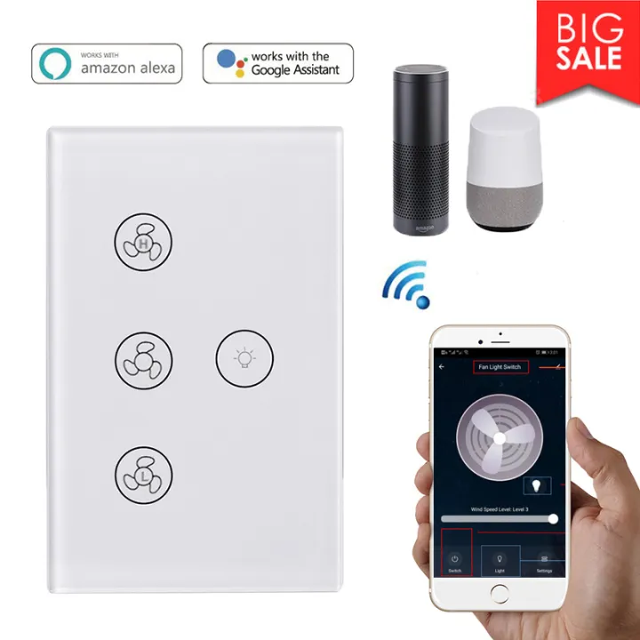WiFi Smart Ceiling Fan Light Wall Switch Life Tuya APP Remote Various ...