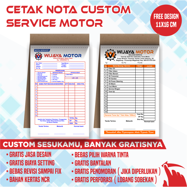 NOTA SERVICE MOTOR, MOBIL DLL, CUSTOM UKURAN 11X16CM | Lazada Indonesia
